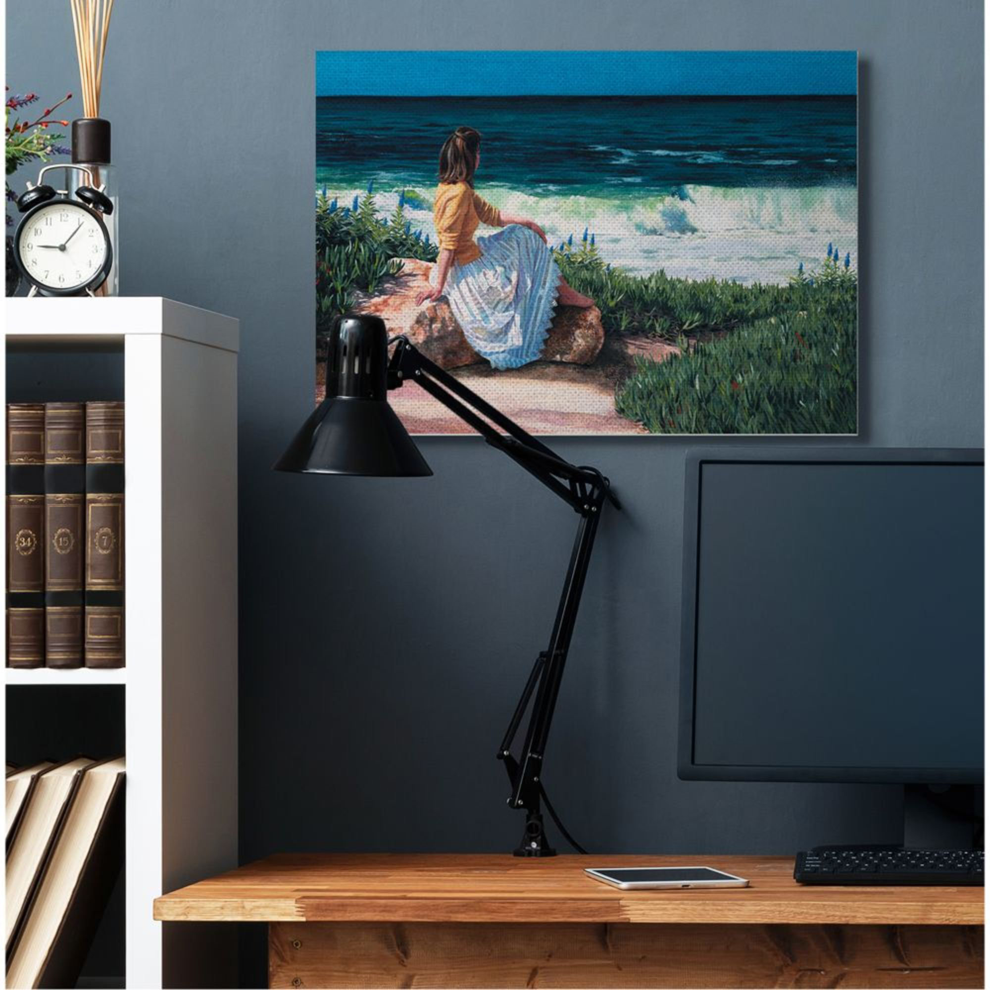 Highland Dunes Woman Gazing At Beach Coast Line Nautical Waves by Heide Presse - Graphic Art ...